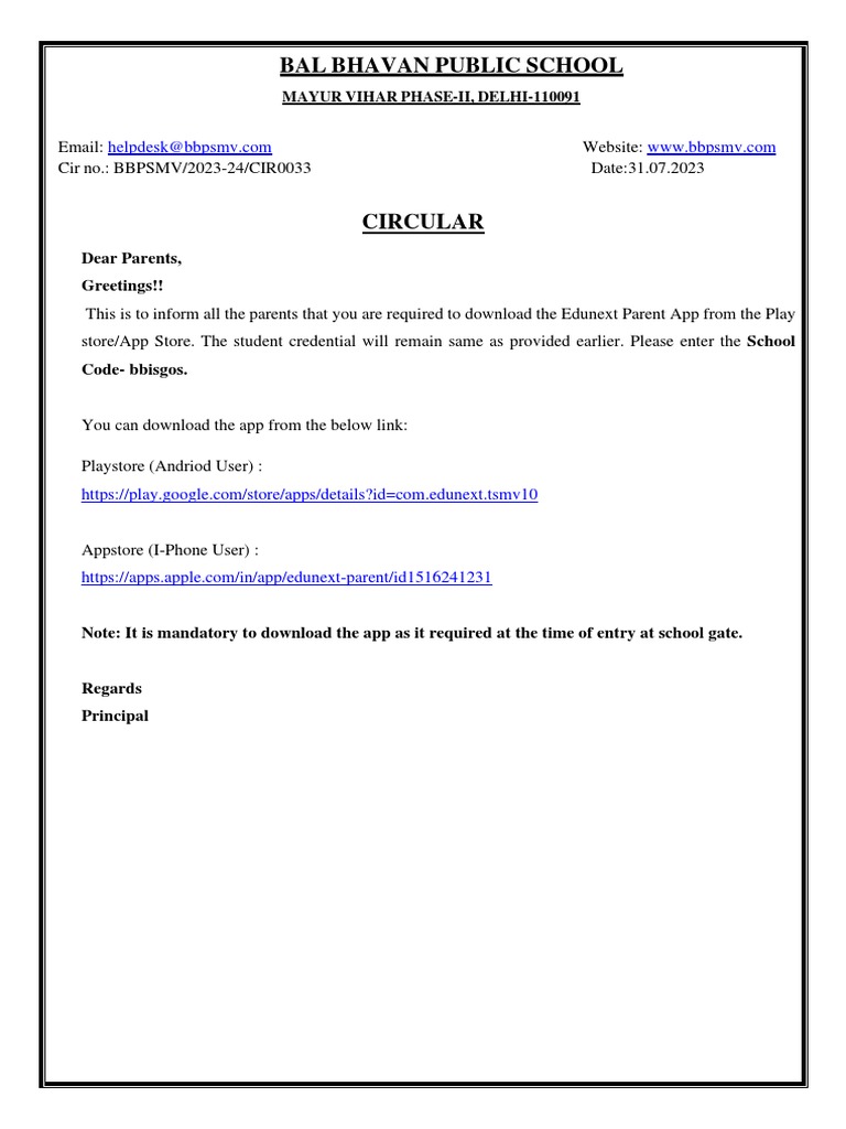 Circular For School Mobile App | PDF