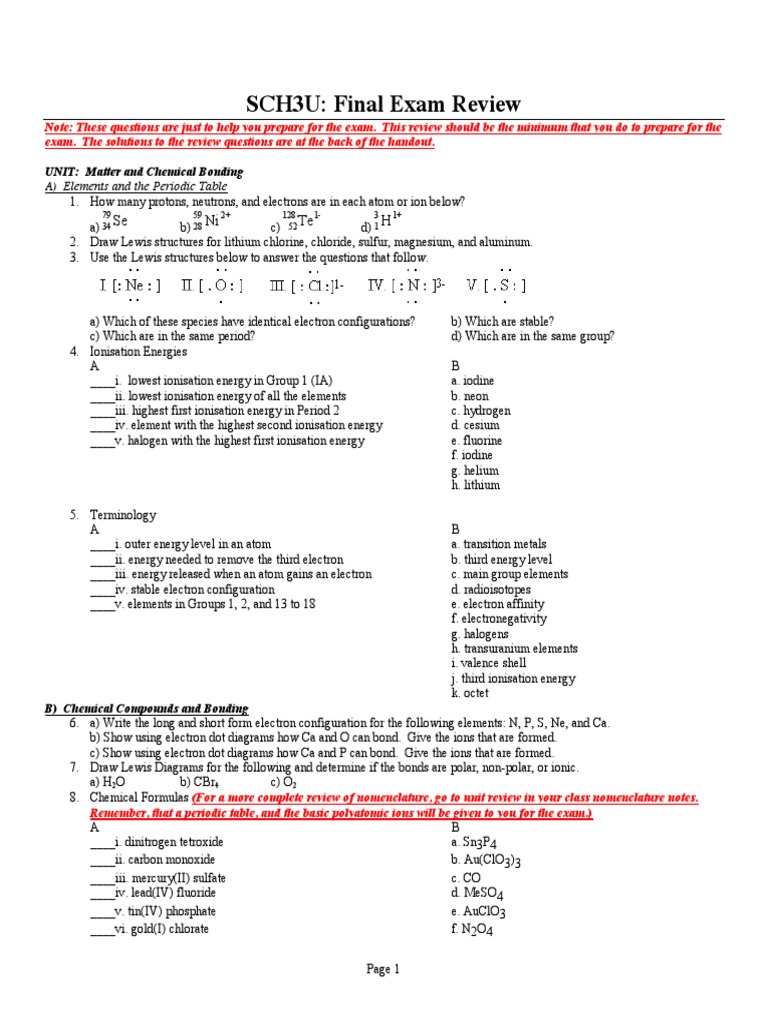 Chemistry Exam Review Guide | PDF | Acid | Mole (Unit)