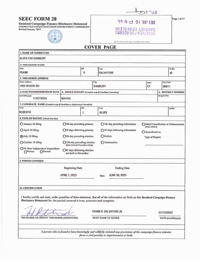 Alves For Danbury SEEC 20 July 10 2023 | PDF