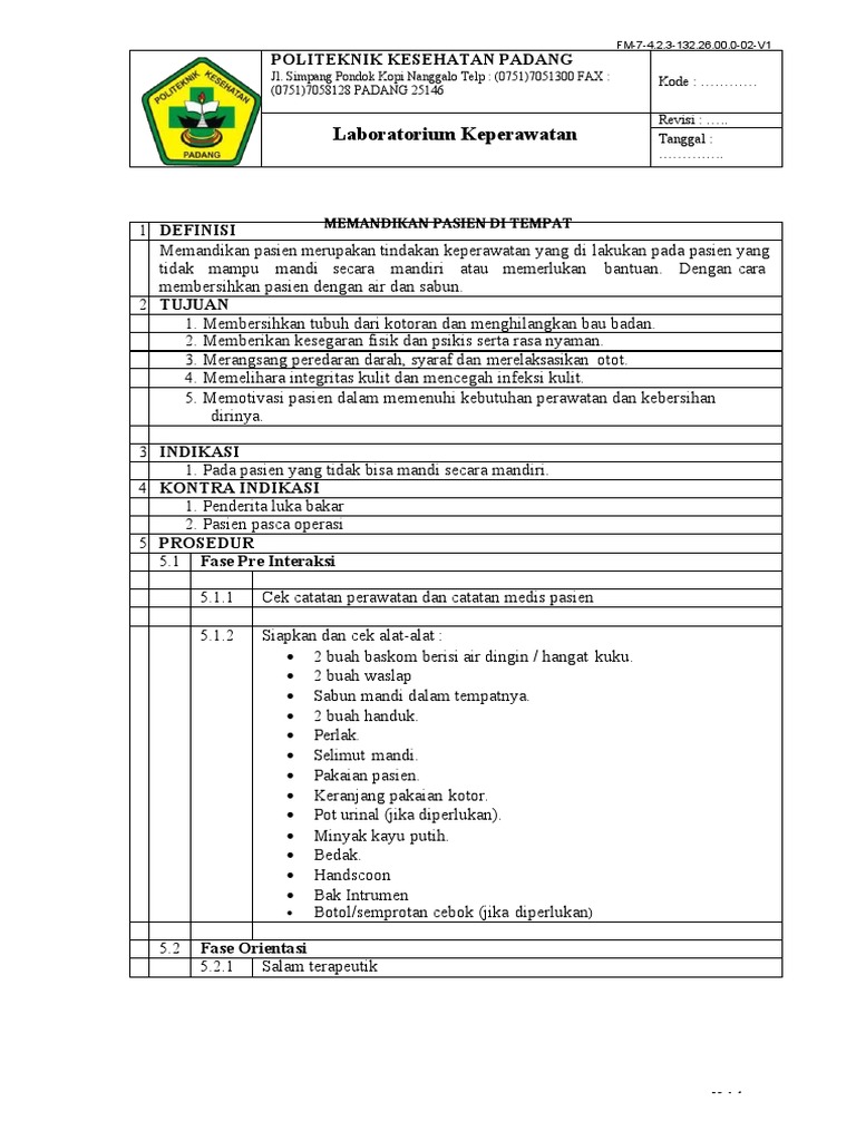 Prosedur Memandikan Pasien | PDF