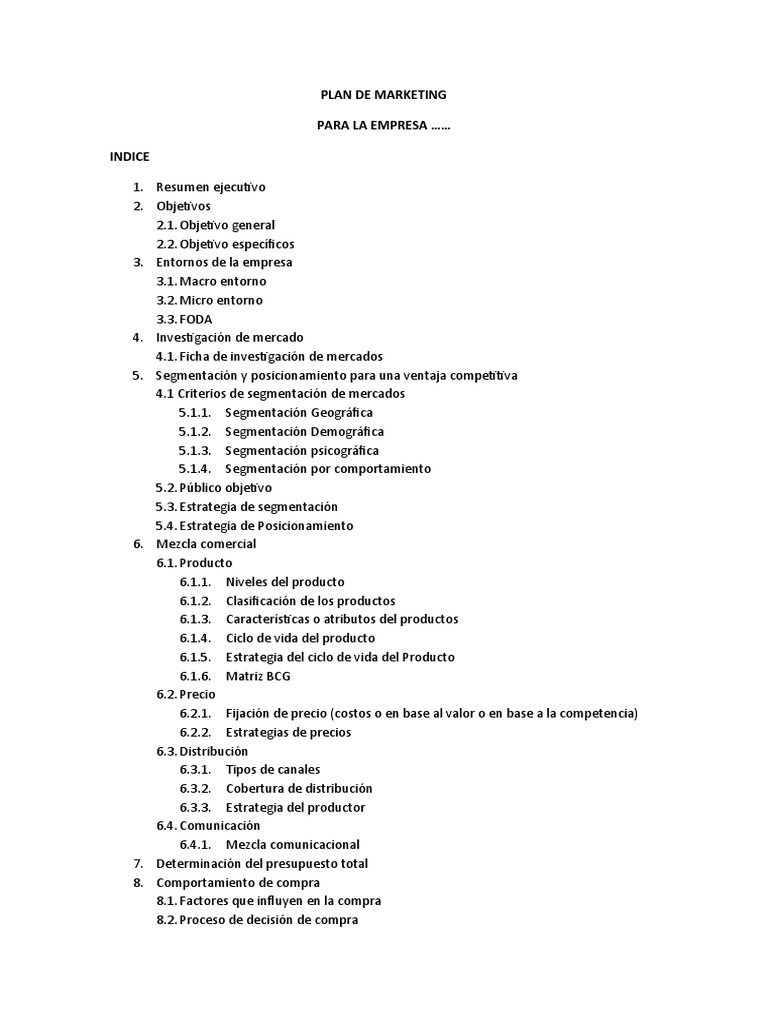 ESTRUCTURA Del PROYECTO FINAL de Exposición Plan de MKT | PDF