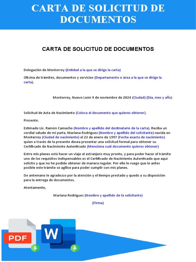 Carta de Solicitud de Documentos | PDF