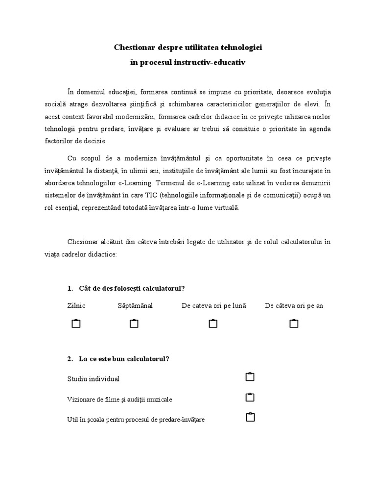 Chestionar Despre Utilitatea Tehnologiei | PDF