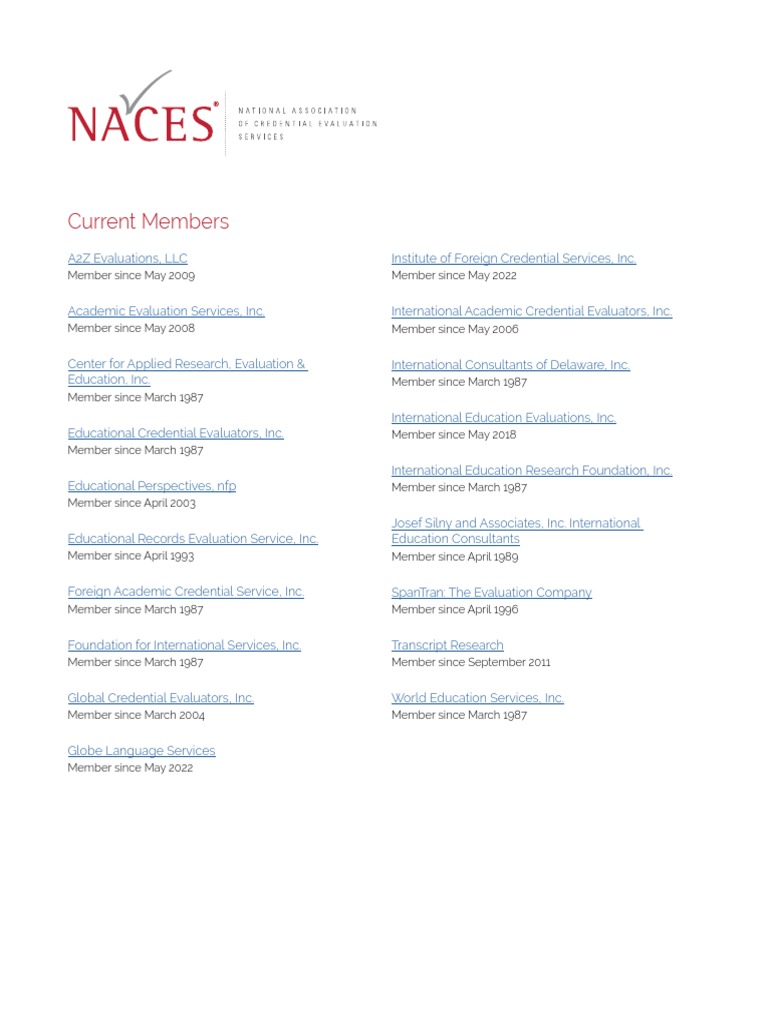 NACES Current Members | PDF