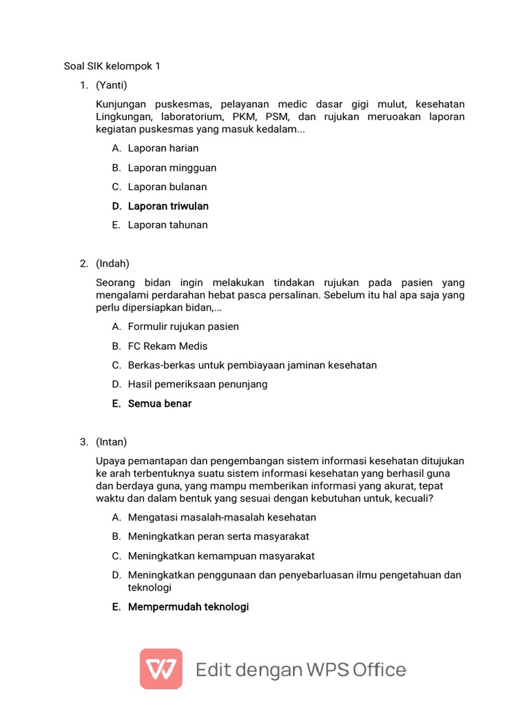 Soal Uas Sik | PDF