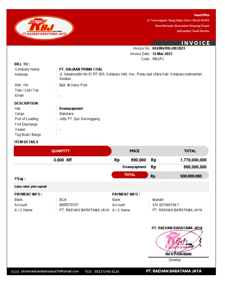 Invoice Downpayment PT - SPC-1 | PDF | Water Transport