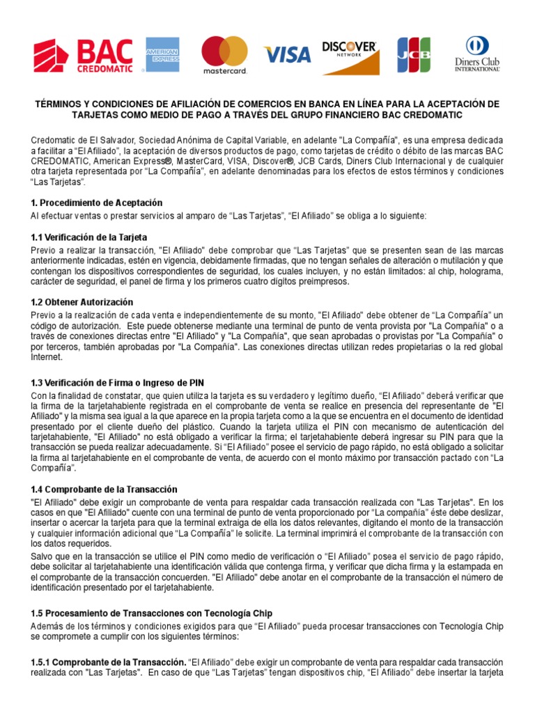 Sv-Terminos y Condiciones de Afiliacion de Comercios en Banca en Linea ...