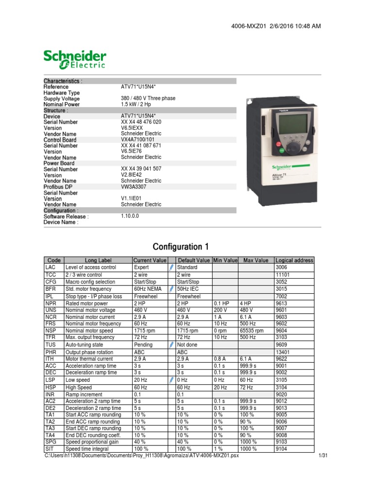 ATV71 Configuration Guide for Agromaizza | PDF | Electric Motor | Mechanics
