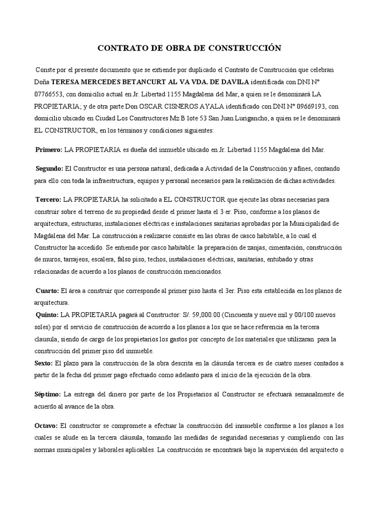 Contrato de Obra de Construcción | PDF