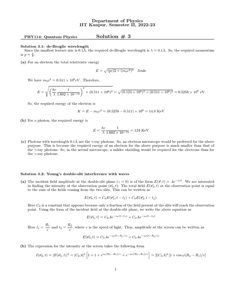 Solution # 3: Department of Physics IIT Kanpur, Semester II, 2022-23 ...