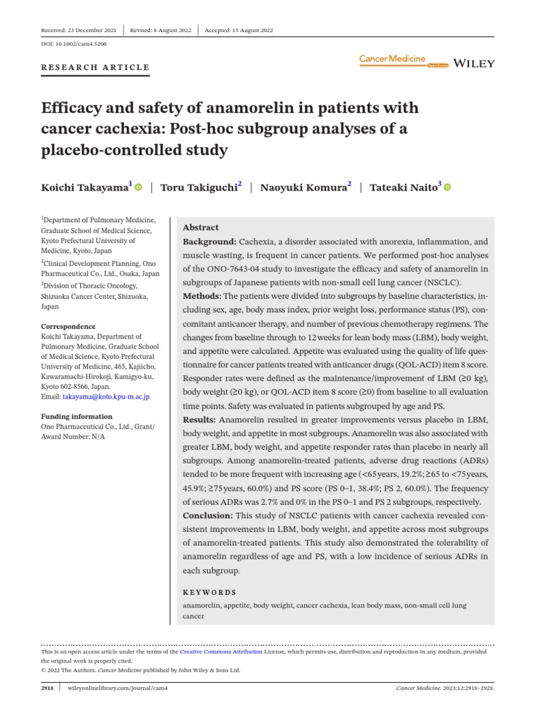 Takayama K 2023 Efficacy and Safety of Anamorelin in Patients With ... Takayama K 2023 Efficacy and Safety of Anamorelin in Patients With ...