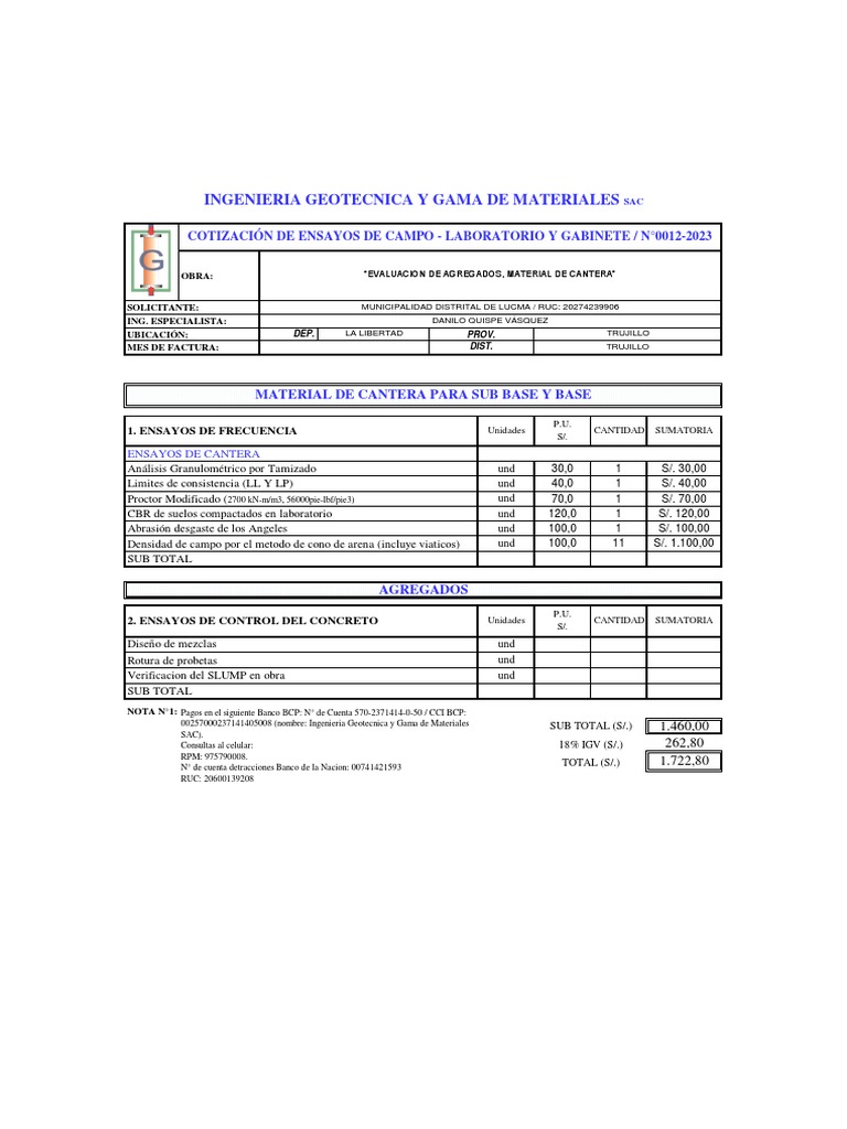 12.-COTIZACION - Material de Cantera | PDF