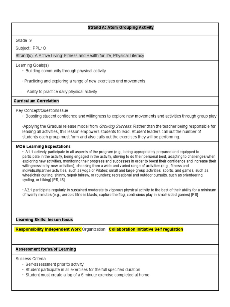 Strand A Ilp Lesson Plan | PDF | Physical Fitness | Behavior Modification