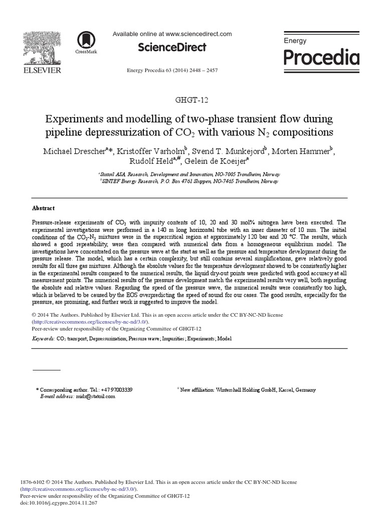 2014, Experiments and Modelling of Two-Phase Transient Flow During Pipeline Depressurization of ...