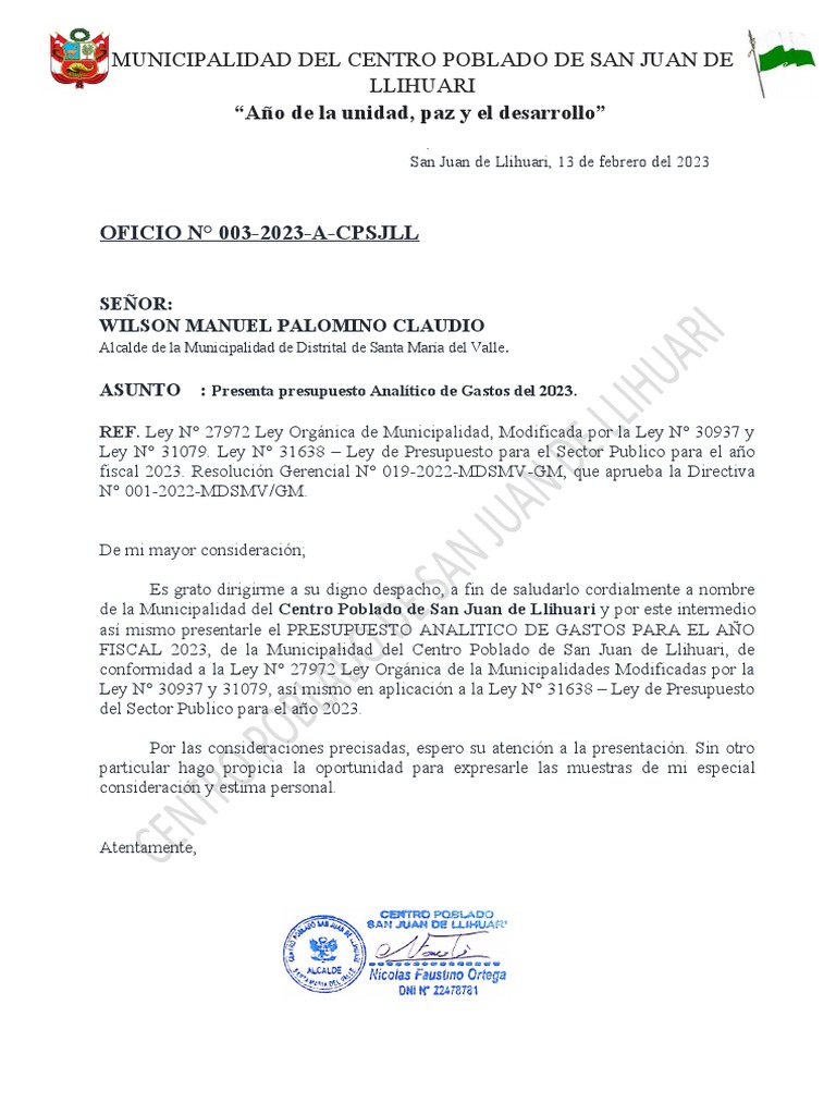 Oficio de Plan de Presupuesto | PDF