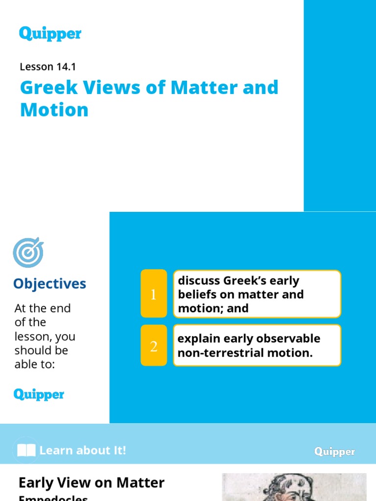 Physical Science SHS Lesson 14.1 Greek Views of Matter and Motion | PDF