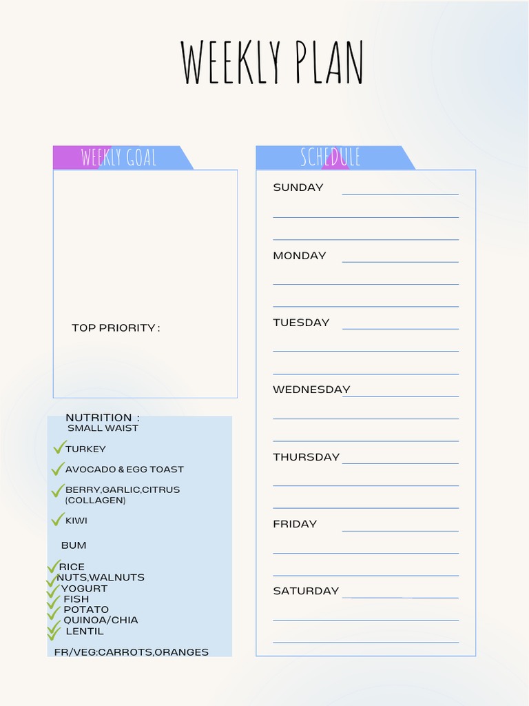 Weekly Nutrition and Fitness Plan | PDF