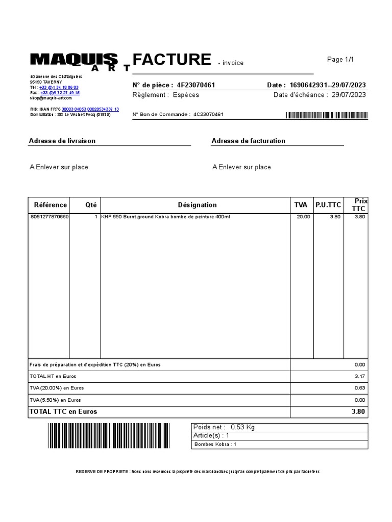 Facture Bombe Peinture | PDF