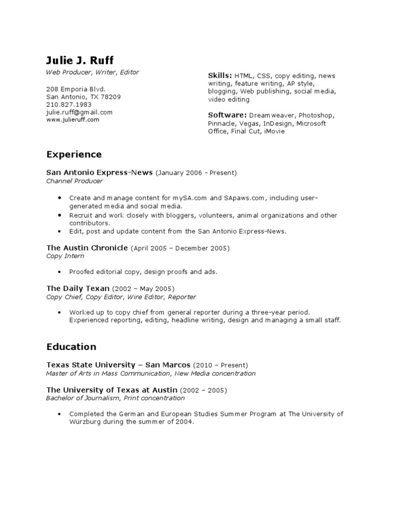 Julie J. Ruff: Web Producer & Writer | PDF