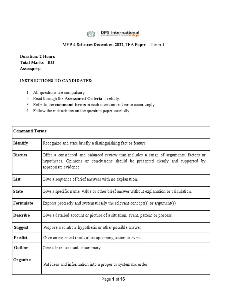 MYP 4 TEA 1 Science Exemplar | PDF | Proton | Refraction