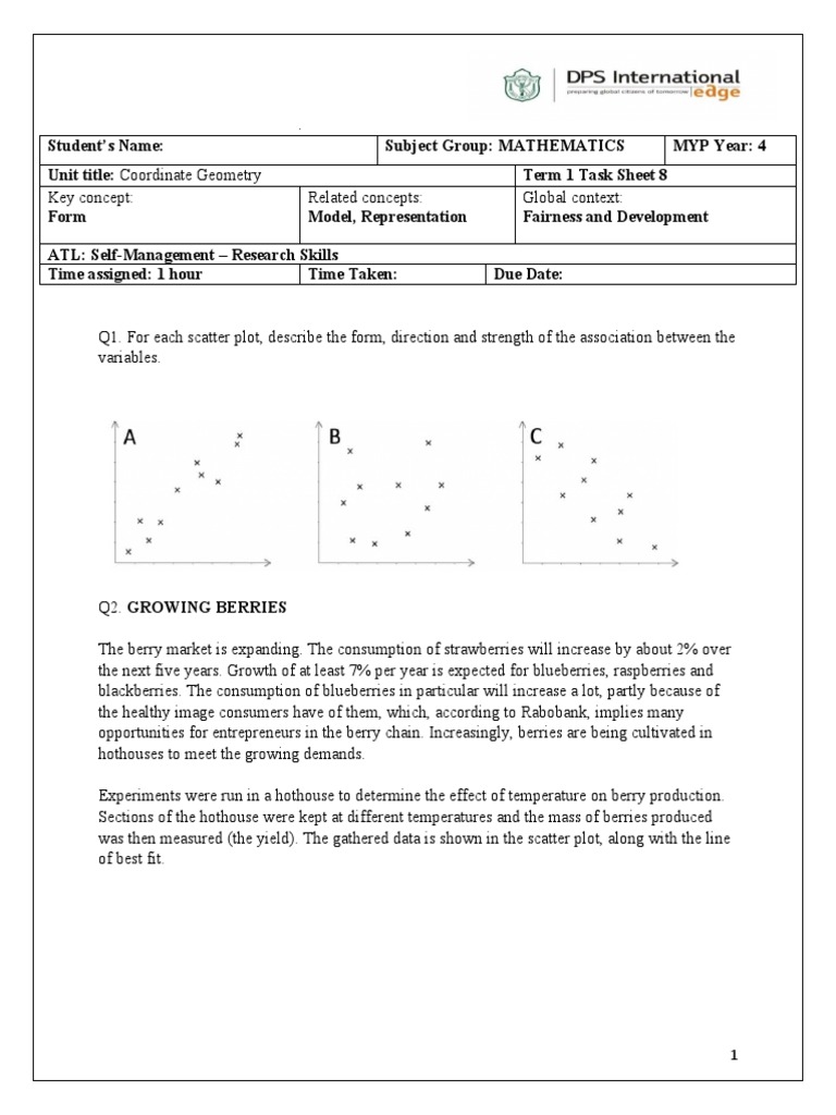 MYP 4 Math Tasksheet 10 Term 1 2022-23 | PDF | Berry