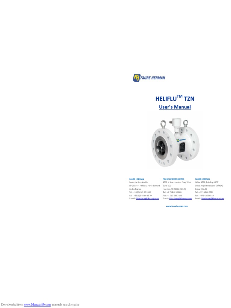 Faure Herman TZN Meter User Manual | PDF | Flow Measurement | Pipe ...