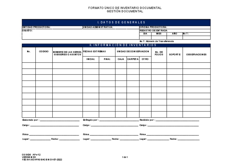 Formato Único de Inventario Documental | PDF