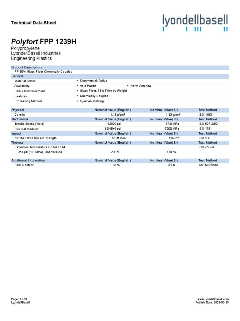 Carta Tecnica PP Polyfort FPP 1239H | PDF | Materials Science | Applied And Interdisciplinary ...