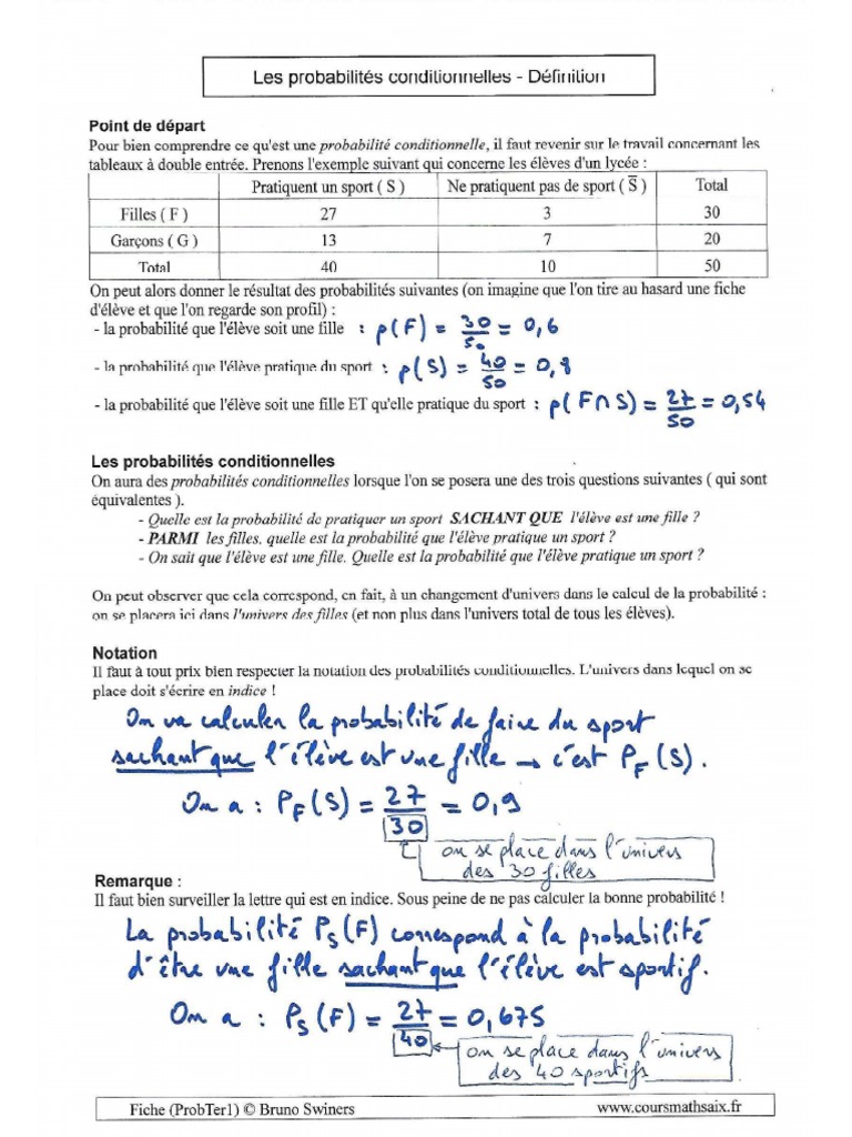 Les Probabilites Conditionnelles Pdf