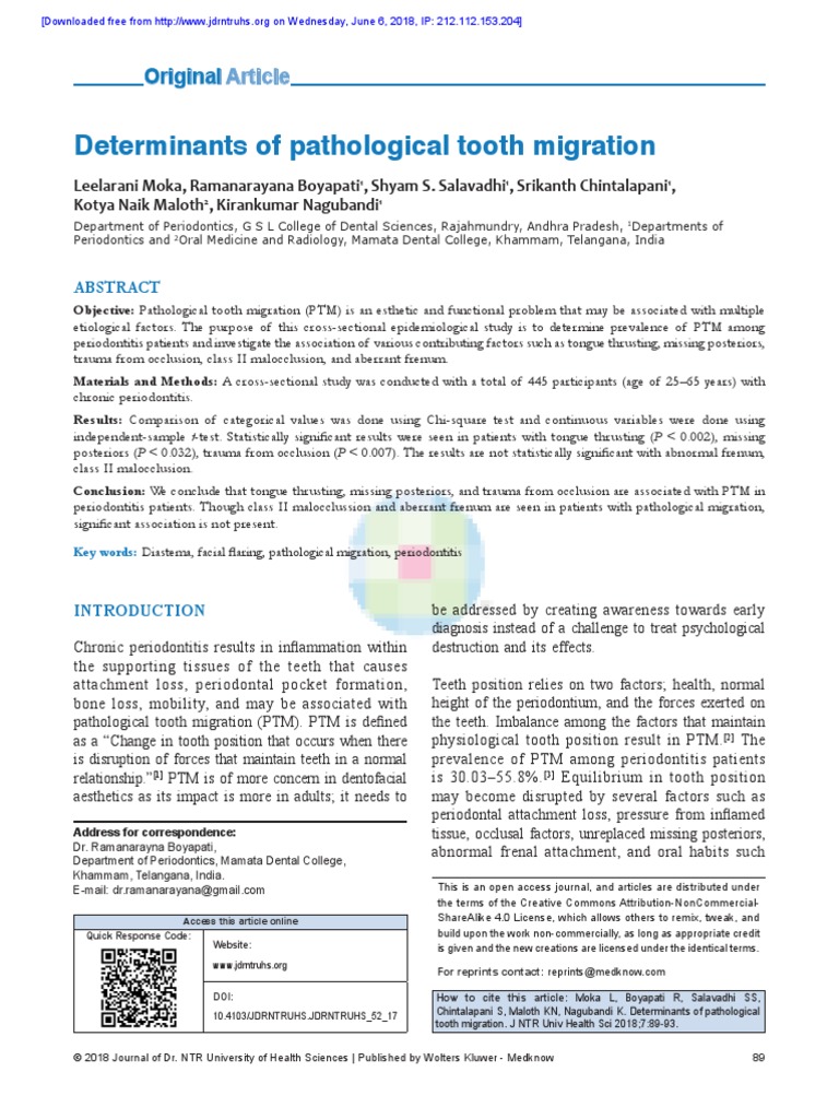 Determinants of Pathological Tooth Migration | PDF | Periodontology ...