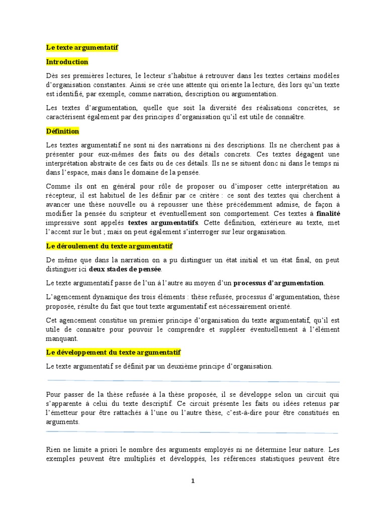 Document 08 Le Texte Argumentatif | PDF