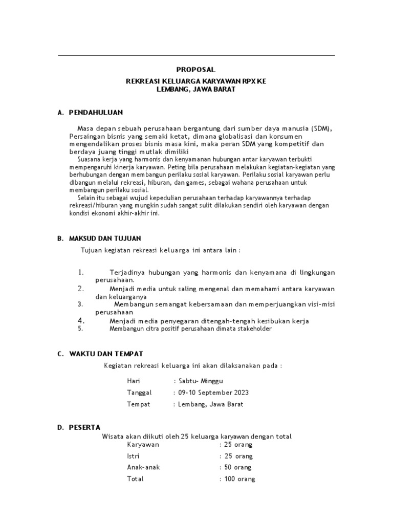 Proposal Rekreasi RPX | PDF