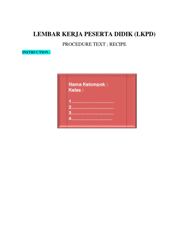 Lkpd Procedure Text Recipe PPG PARHAN | PDF