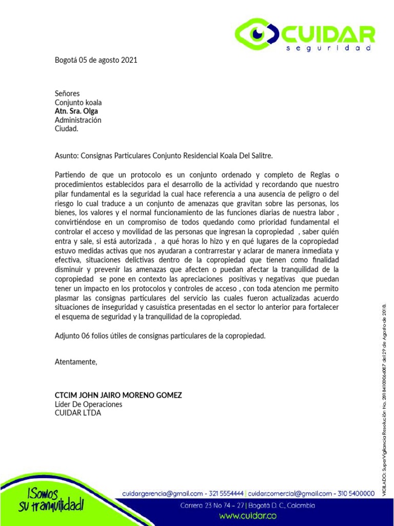 Carta Consignas Particulares | PDF