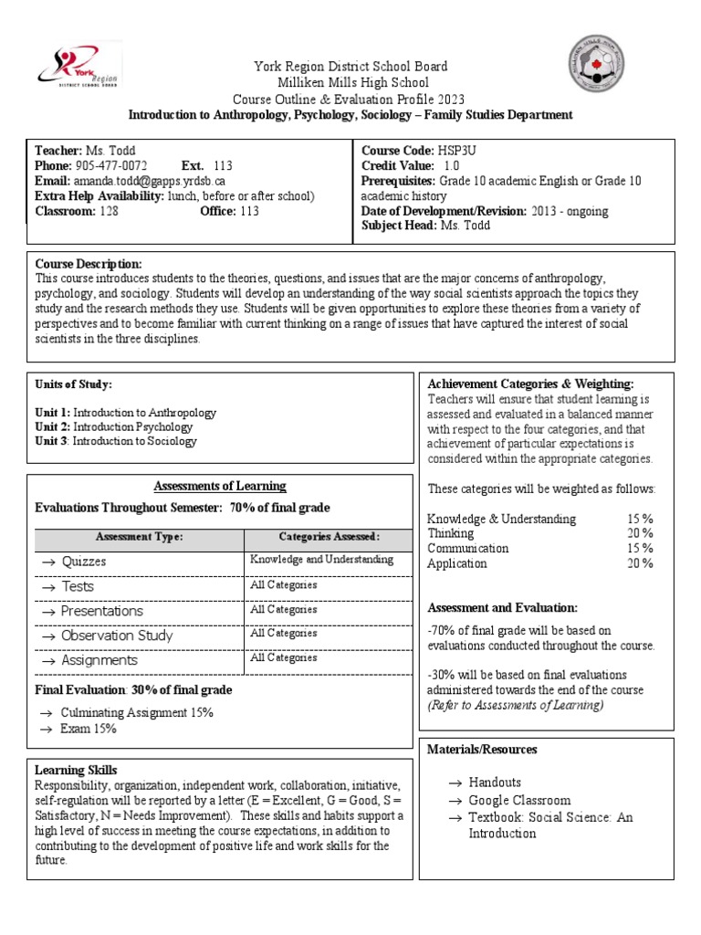 HSP3U Course Outline - 2023 | PDF