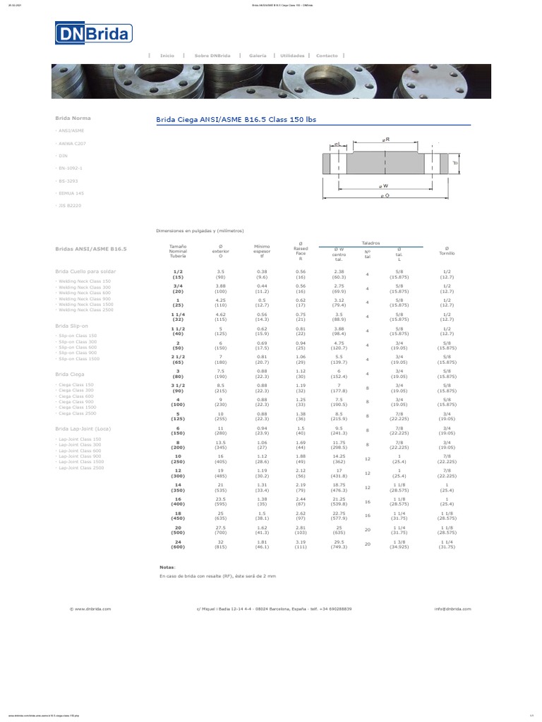 Bridas ANSI/ASME B16.5 Class 150 | PDF