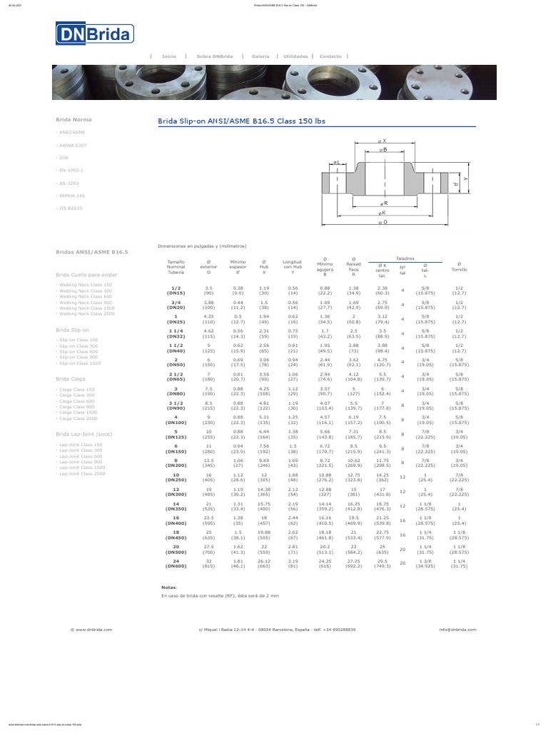 Brida ANSI - ASME B16.5 Slip-On Class 150 - DNBrida | PDF
