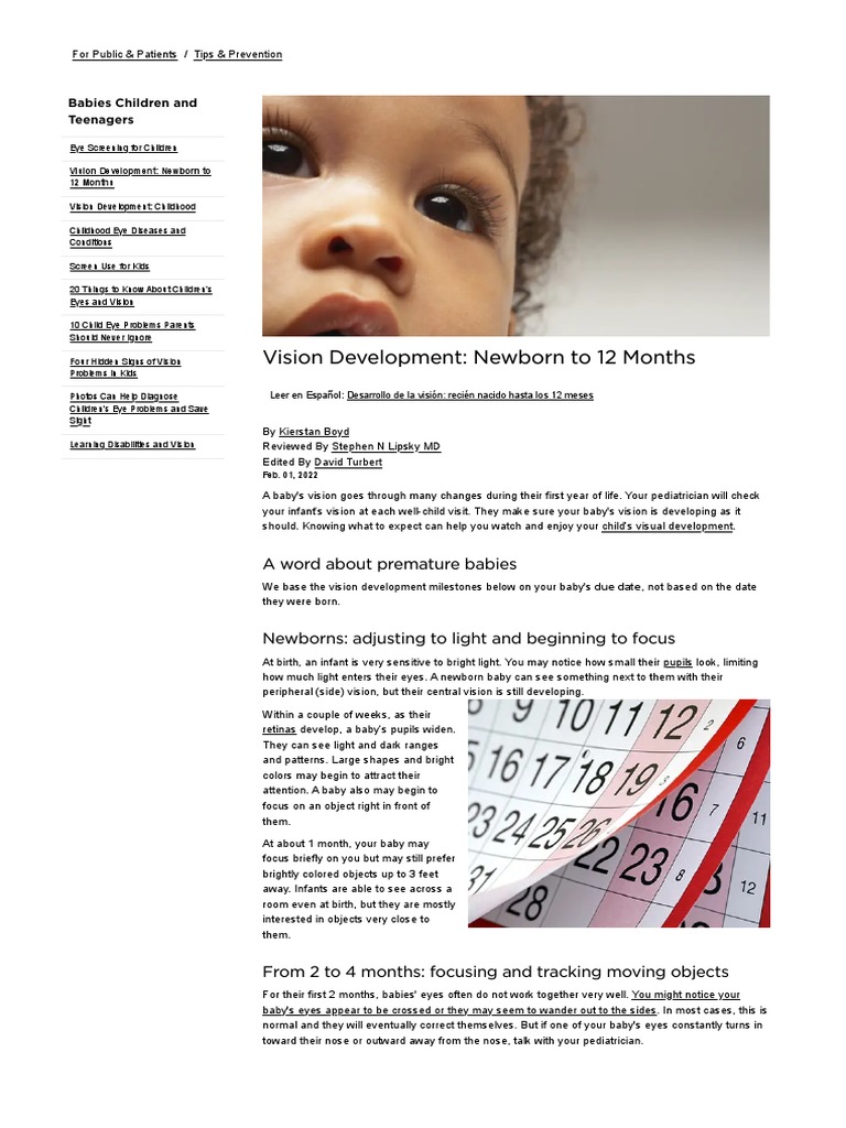 Vision Development - Newborn To 12 Months - American Academy of ...