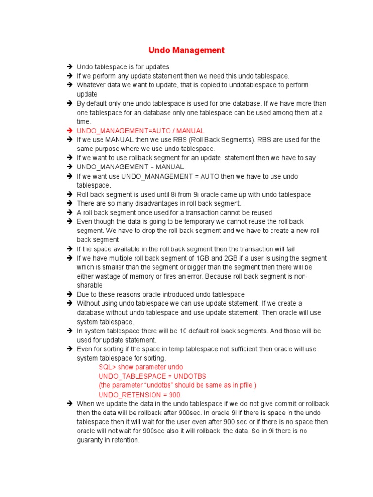6 Undo Management Pdf Database Transaction Data Management