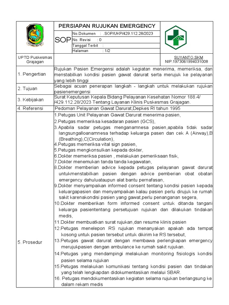 SOP Rujukan Emergency | PDF