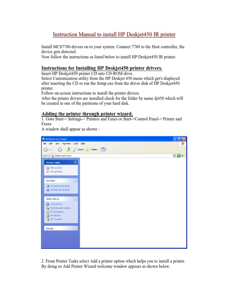 HP Deskjet 450 IR Printer Setup Guide | PDF | Device Driver | Printer (Computing)