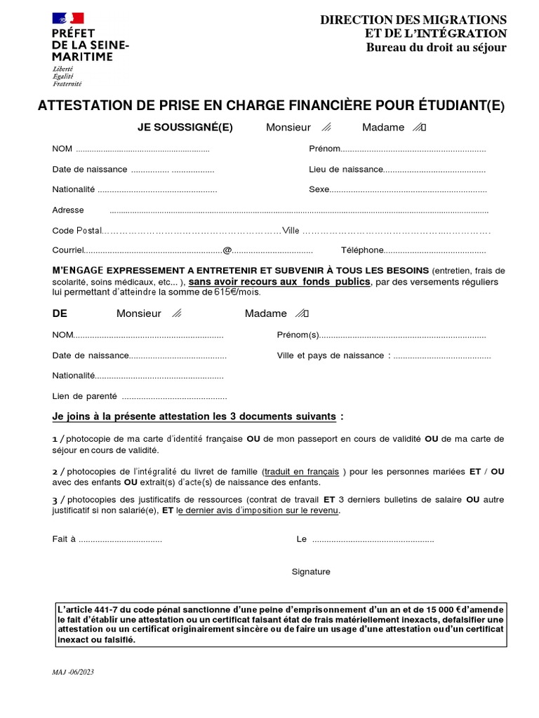 Attestation-prise-en-charge-Ãtudiant-2023-1 | PDF