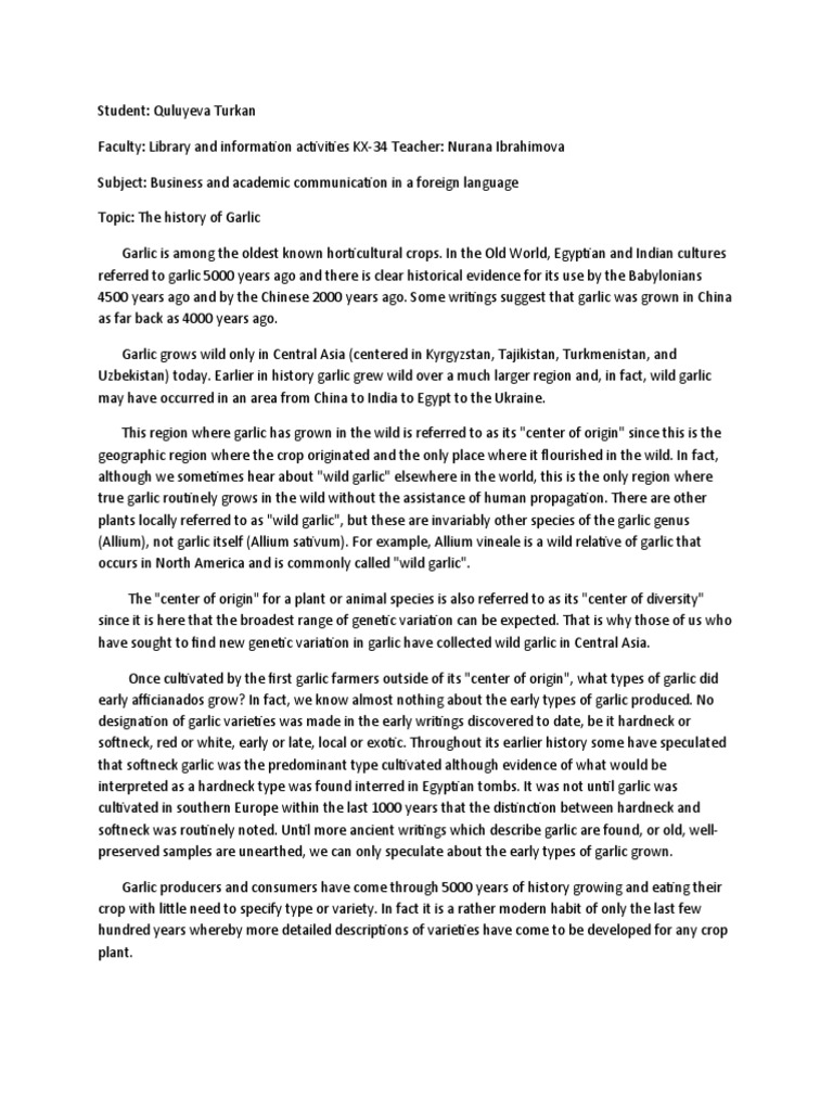 The History of Garlic | PDF | Garlic | Plants