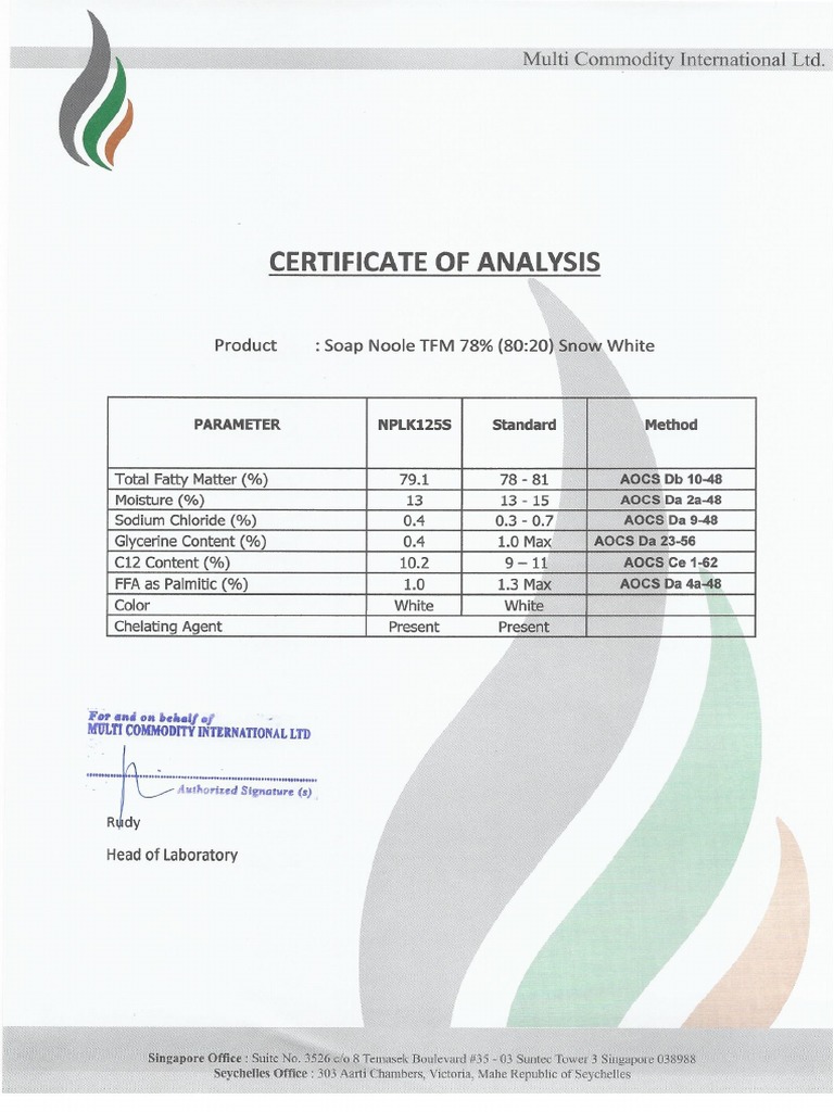 COA - Soap Noodle - TFM 78% (8020) Snow White | PDF