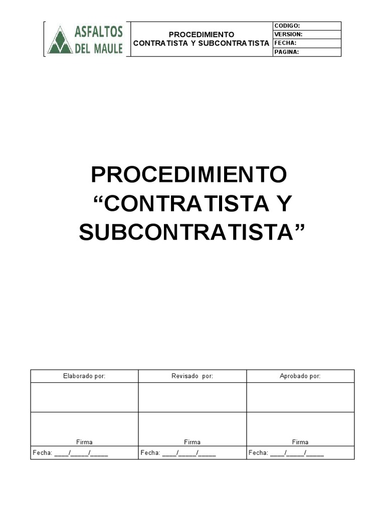Procedimiento de Contratista y Subcontratista | PDF