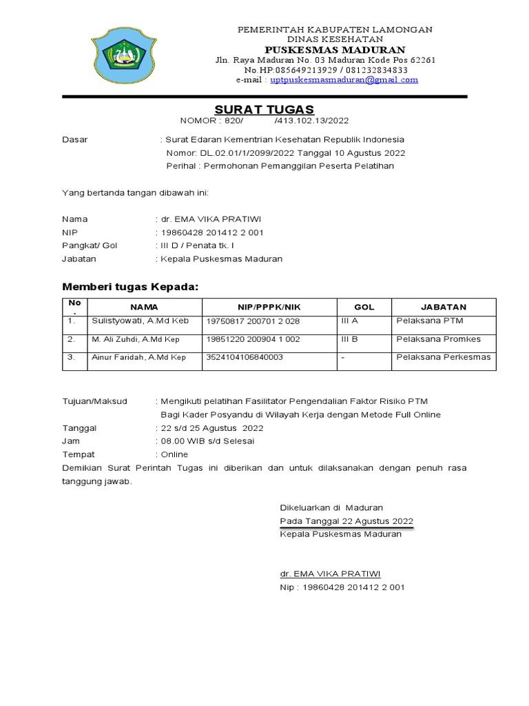 Surat Perintah Tugas 2022 | PDF