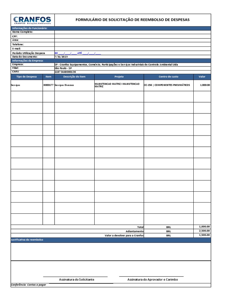 Modelo de Formulario de Reembolso | PDF