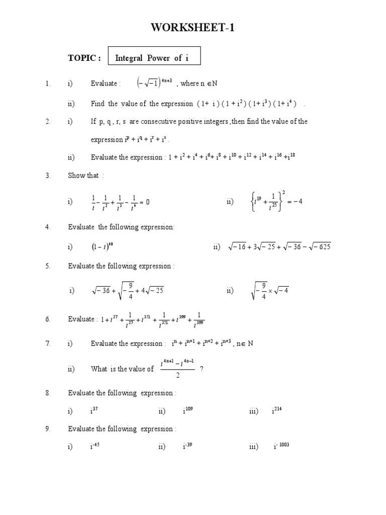 Complex Number (Sheet-1) | PDF