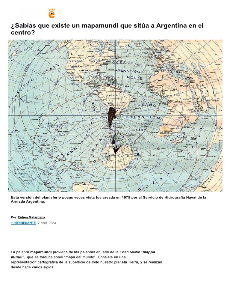 Mapamundi que sitúa a Argentina en el centro | PDF