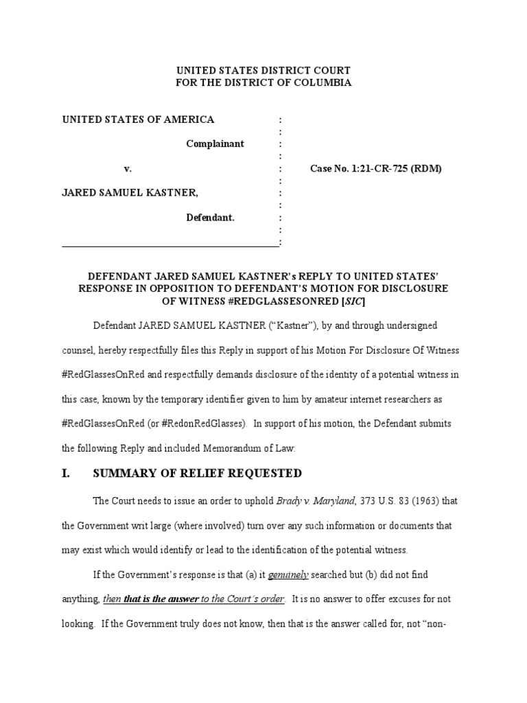 NCLU Reply Motion Disclosure Red Glasses 2 | PDF | Prosecutor | Discovery (Law)